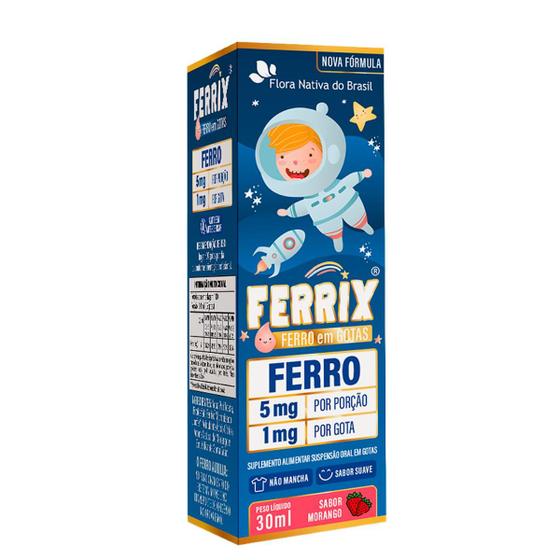 Ferrix Ferro em Gotas 30mL 5mg por porção Sabor Morango Flora Nativa do ...
