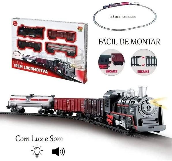 Ferrorama trem locomotiva e 3 vagões maria fumaça luz e som - dm toys ...