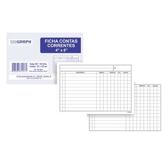 Ficha Conta Corrente 4x6 Bloco C/ 100 Fls Sidgraph - Bloco de Notas ...