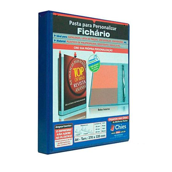 Fichário revestido com cristal A4 azul 30mm 1893 com 4 argolas Chies ...