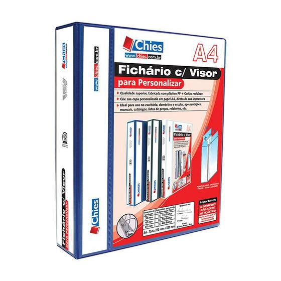 Fichário revestido com cristal A4 azul 60mm - 1402 - com 4 argolas ...