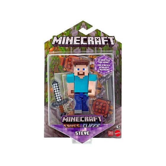 Figura Básica Minecraft - Caves and Cliffs - Steve - Mattel - Boneco ...