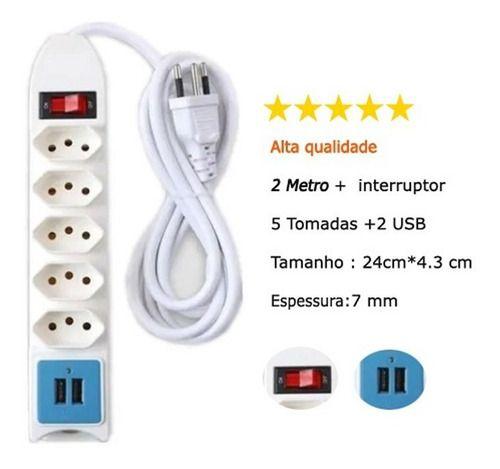 Filtro Linha 5 Tomadas 2 Usb 10a Extensão Elétrica Bivolt 2m - Heyli - Filtro de Linha ...