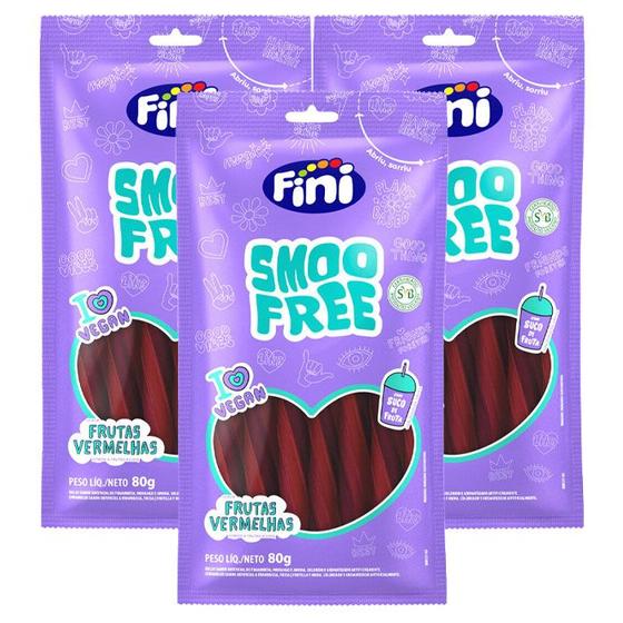 Fini Smoo Free Vegana Tubes Frutas Vermelhas contendo 3 pacotes de 80g ...