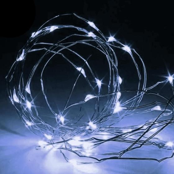 Fio de Fada LED com 100 pontos em 10m, Branco Frio, com Função Pisca ...