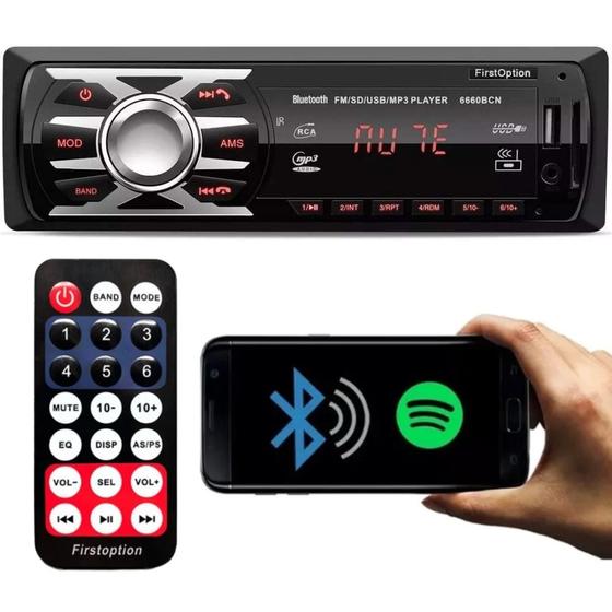First Option Auto Rádio Som Carro Automotivo Mp3 Player Bluetooth Fm Sd Usb Controle 6660BN ...