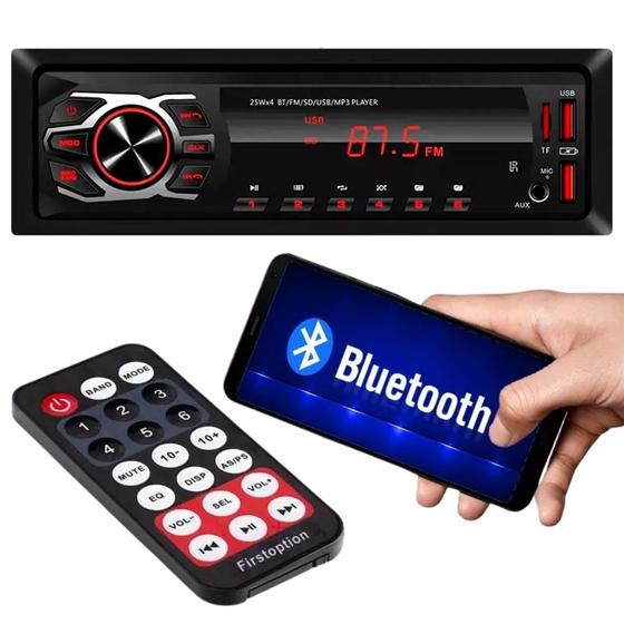 First Option Auto Rádio Som Carro Automotivo Mp3 Player Bluetooth Fm Sd Usb Controle 6688BT ...