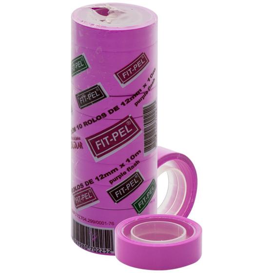 Fita adesiva colorida escolar lilas 12x10m kit 10 unidades - fit pel ...