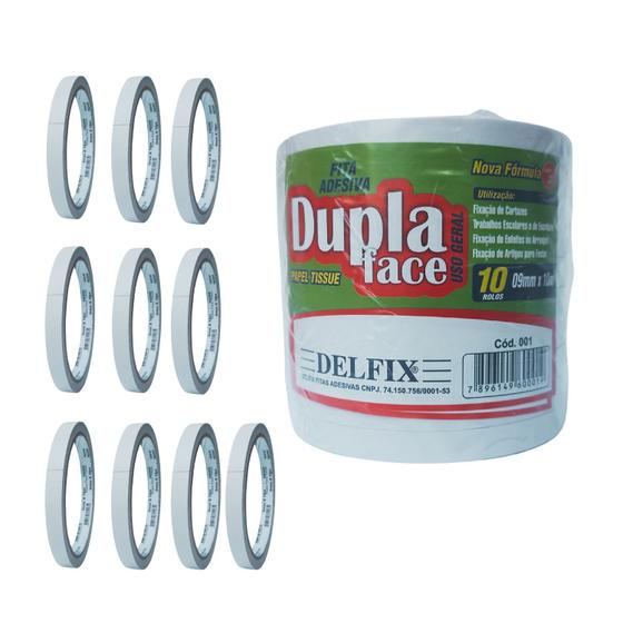 Fita Adesiva Dupla Face Papel Tissue 9mm x 10m Delfix - 10 Rolos - Fita ...