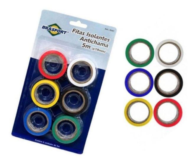 Fita Isolante Colorida Antichama 5m Kit C/6 - Brasfort 8387 - Fita ...