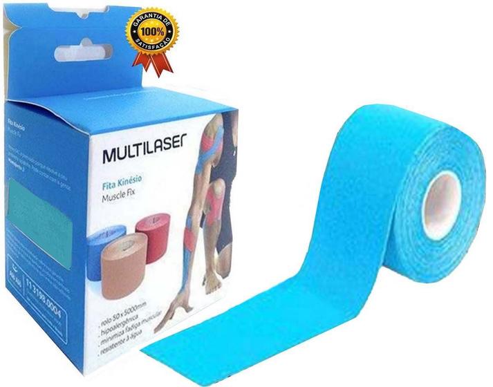Fita Kinésio Tapping Adesiva Elástica Muscular Fisioterapia Bandagem Rolo 5x500cm Azul Funcional ...