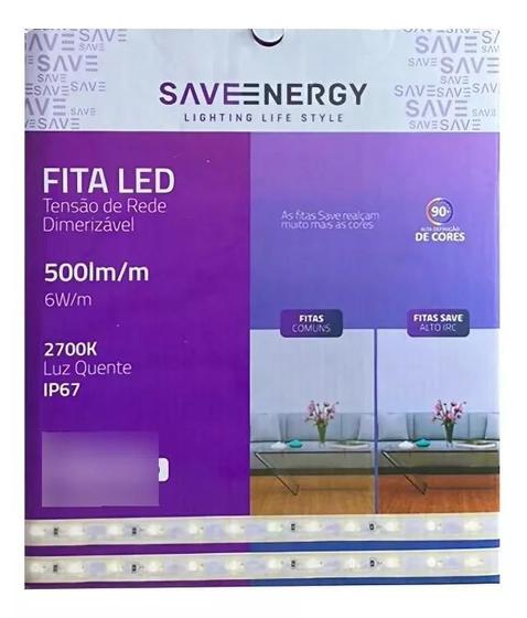 Fita LED 6w/m 500lm 220v IP67 25m Alto IRC 2700k Branco Quente - Save Energy - Fita de LED ...