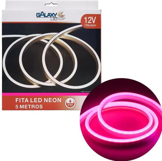 Fita Led Neon Galaxy 2835 12W/M Rosa 120LM/M IP65 12V 5 Metros - Fita ...