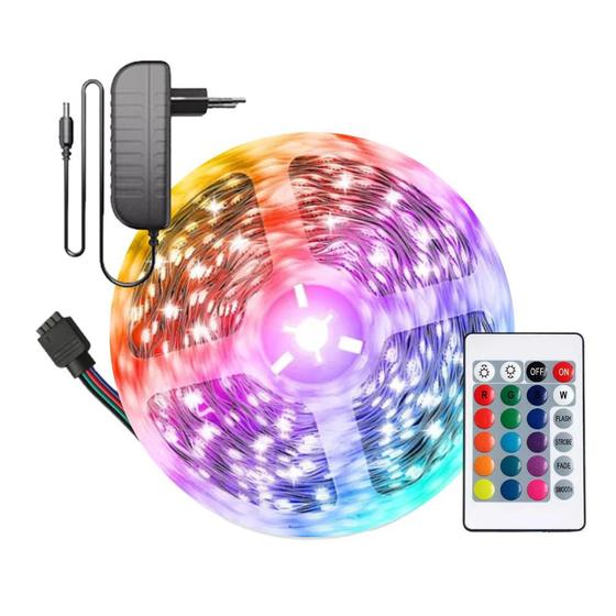 Fita Led RGB 5 Metros Completa Com Cola Leds Iluminação Colorida ...