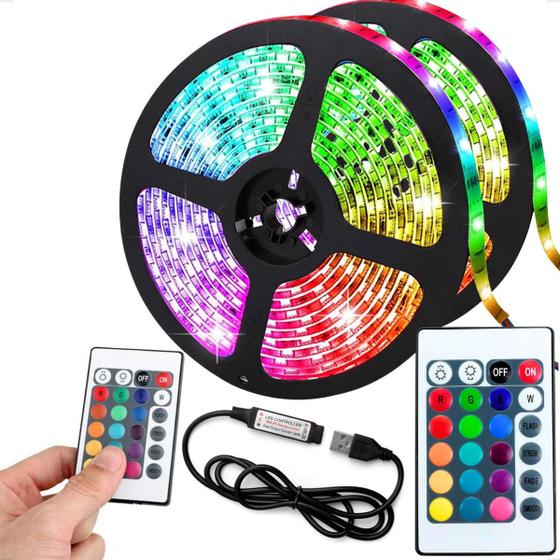 Fita Led Rgb 5050 10m + Sensor e Controle Colorida Decoração - Varias ...