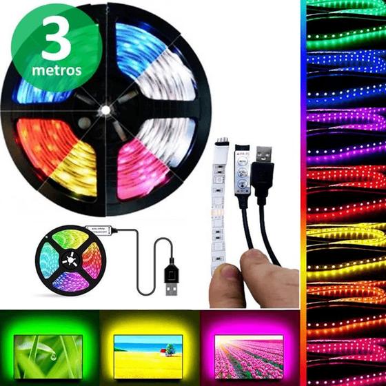 Fita LED USB RGB Variações De Cores Com Siliconada e Adesivada Para ...