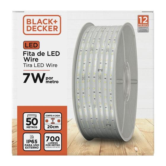 Fita Led Wire 220V 4000K 07W 700 Lúmens 8mm rolo 50m IP65 Black+Decker ...