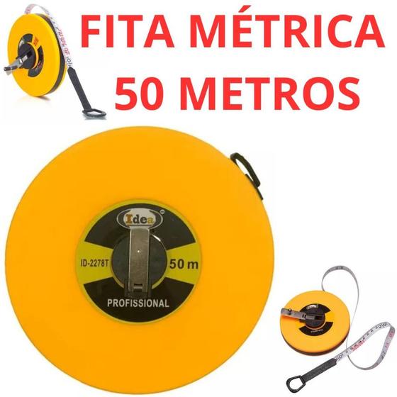 Fita Métrica Trena 50 Metros Fibra De Vidro Longa Tipo C/ Manivela ...