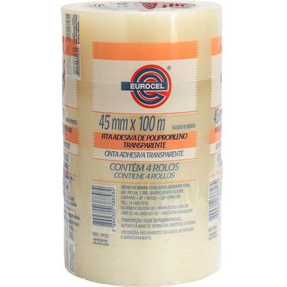Fita para empacotamento pp 33 45mmx100m transparente pct.c/04 eurocel ...