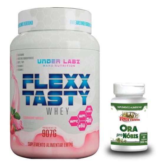 Flexx Tasty Whey Protein Under Labz 900g + OPN - 60 caps - Rei Terra ...