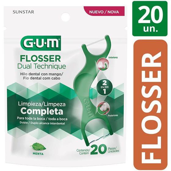 Flosser Fio Dental com Haste Dual Technique 2 em 1 GUM 20 Unidades ...