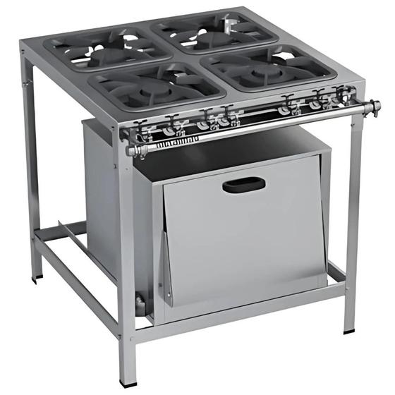 Fogão 4B 2QS/2QD c/ Forno M18 Stori TOP 30x30 Perfil 5 Inox 430 ...