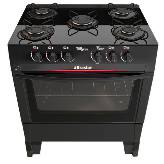 Fogão a Gás Braslar New Top Glass 5 Bocas Preto - Fogão 5 Bocas ...