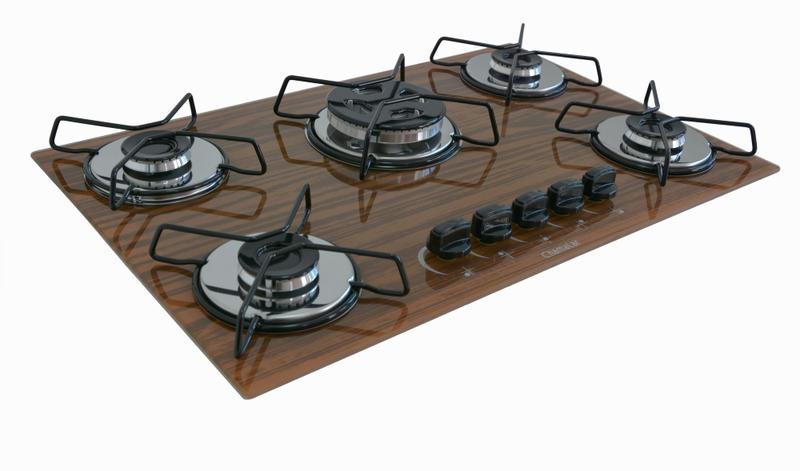 Fogão Cooktop À Gas 5 Bocas Chamalar AMADEIRADO ESCURO Tripla Chama ...