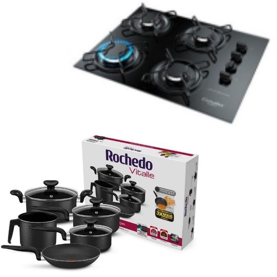 Fogão Cooktop Gourmet e Conjunto de panelas 5 pçs Rochedo New Vitalle ...