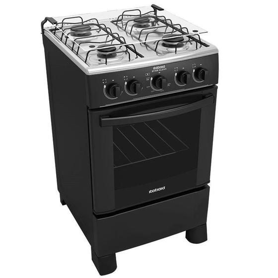 Fogão de Piso Itatiaia 4 Bocas Star Clean NG Mesa de Aço Inox Preto ...