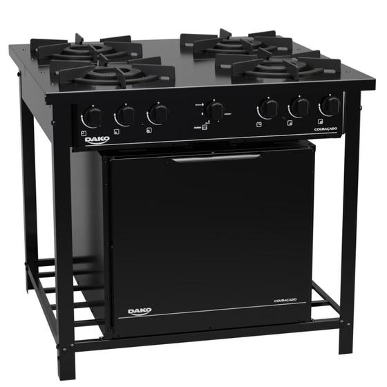 Fogão Industrial 4 Bocas Preto com Forno e Tripla Chama Dako Couraçado ...