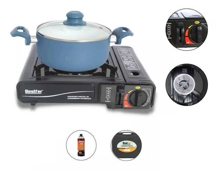 Fogareiro Portátil para Camping em Aço Esmaltado a Gás com Ignição ...