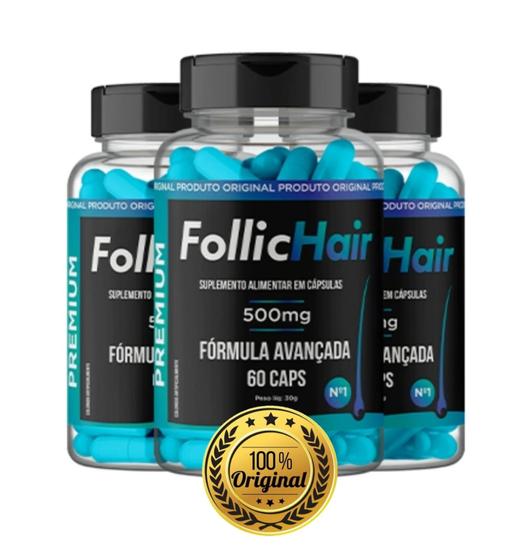 Follic Hair - 180 Caps (3 Potes) - 100% Original - Visual Suplementos ...