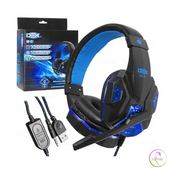 Fone com Microfone DEX DF-81 Gamer Cor Preto e LED Azul - Entrada P2 3. ...