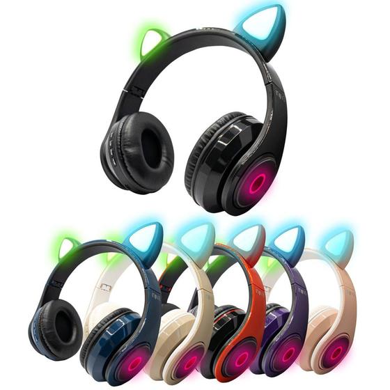 Fone de Ouvido Bluetooth Orelha Gatinho Microfone Led RGB Headset Sem ...