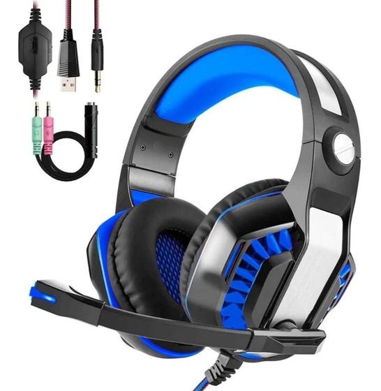 Fone De Ouvido Gamer Headset Knup Kp-491 Com LED Microfone Azul ...
