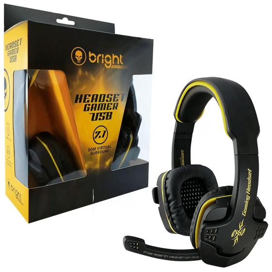 Fone de ouvido gamer headset preto e amarelo usb 7.1 bright - Headset ...