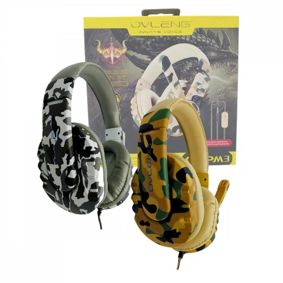 Fone De Ouvido Gamer Pro Headphone com Microfone P2 Camuflado Profissional Ovleng OV-PM3 ...