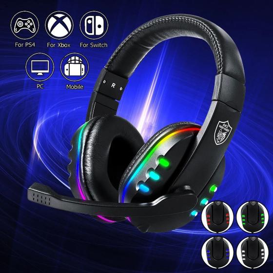 Fone De Ouvido Gamer RGB LED USB Com Microfone Compativel Com Video ...