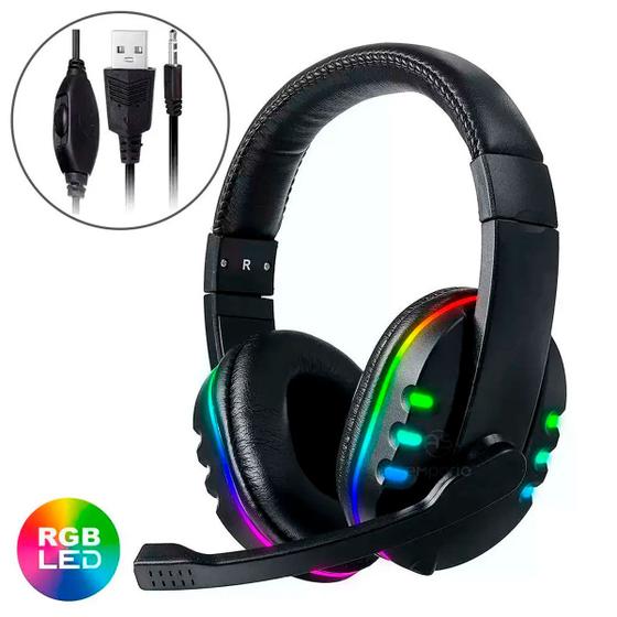 Fone De Ouvido Gamer RGB LED USB Com Microfone Compativel Com Video ...