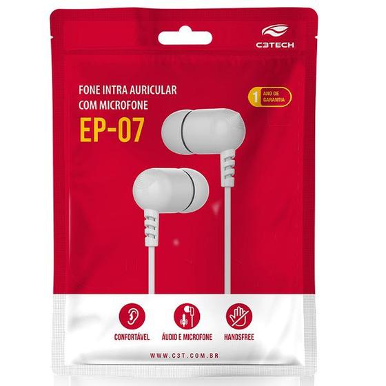 Fone de Ouvido INTRA Auricular EP-07WH Branco C3 TECH - C3TECH - Fone ...