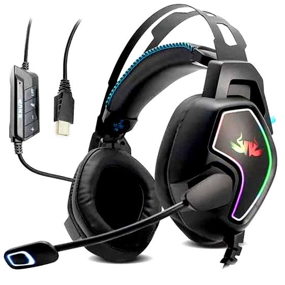 Fone Gamer com Microfone para PC LED RGB Gaming Headset 7.1 - Knup ...