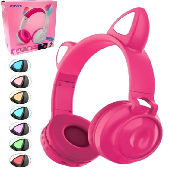 Fone Gatinho Infantil Bluetooth Sem Fio Dobravel Rosa Pink - Exbom ...