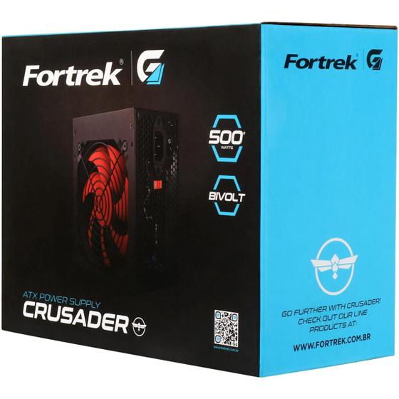Fonte 500w Fortrek Crusader Bivolt Atx Pc Gamer Cooler 12cm Fonte De