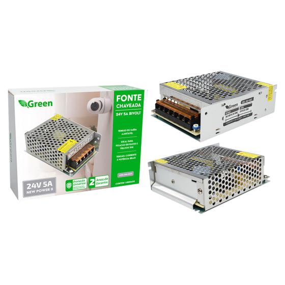 Fonte Chaveada 24V 5A 120W Bivolt - Gabinete Metal Colmeia - GREEN - Fonte Chaveada - Magazine Luiza