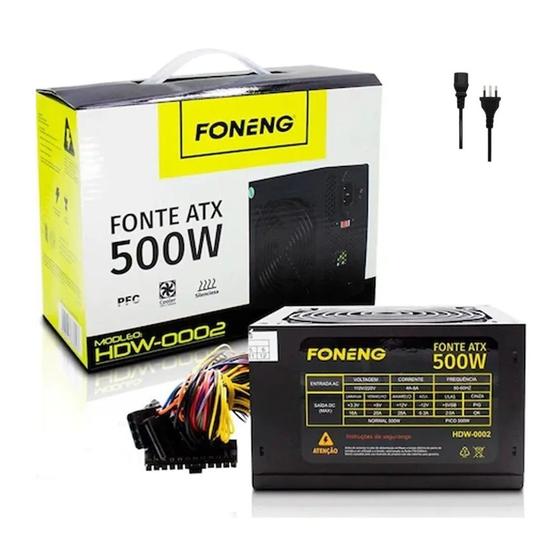 Fonte de alimentação PC Gamer 500W Bivolt 110V/220V Foneng HDW-0002 ...