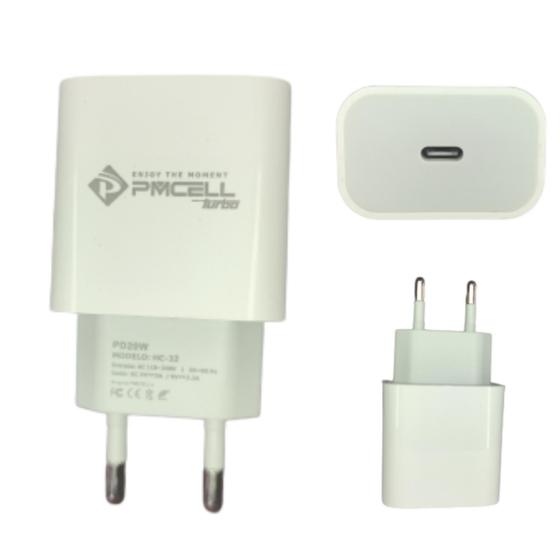 Fonte Usb tomada plug Carregador saida Tipo-c Turbo 20W - PMCell - Adaptador de Tomada ...
