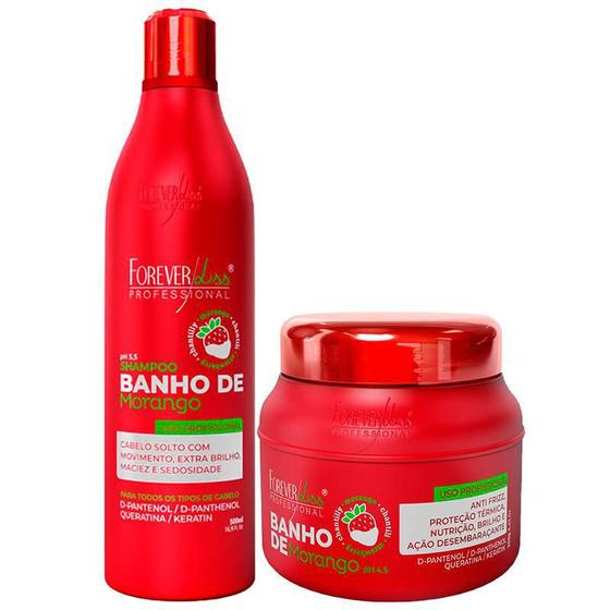 Forever Liss Banho De Verniz Morango Shampoo Máscara 250g Kit De