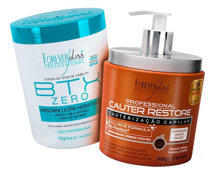 Forever Liss Cauter Restore 500g Btx Zero Sem Formol 1kg Kit De