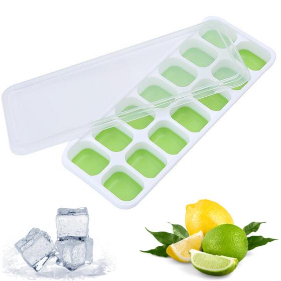 Forma de gelo flexivel 14 cubos retangular com tampa e fundo silicone ...